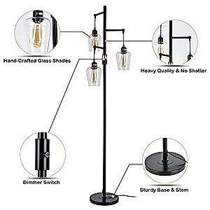 Airposta 3 Lights Industrial Floor Lamp with On/Off Dimmable Switch, 3-Head Rustic Tree Standing Lamp, 40W Retro Torchiere Floor Light for Living Room, Reading, Office, Bedroom, 2-Years Warranty