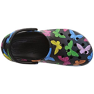 Crocs Women's Classic Graphic Platform Clogs, Platform Shoes, Butterfly/Black, 10 Women