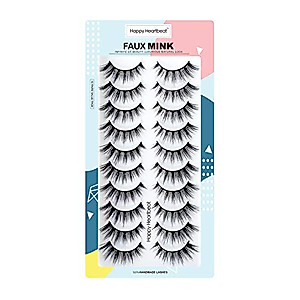 Happy Heartbeat 3D False Eyelashes Spiky Manga Wispy Natural Cat-Eye Fluffy Soft Faux Mink lashes Reusable Short Lashes 10 Pairs(H2)
