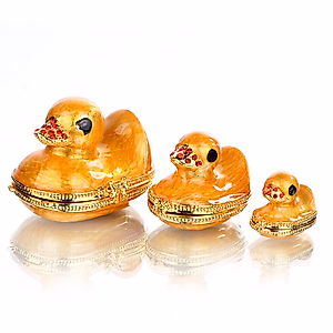 YU FENG Family Duck Trinket Boxes Hinged Collectible Painted Enameled Jeweled Duck Figurine Animal Jewelry Ring Holder Box