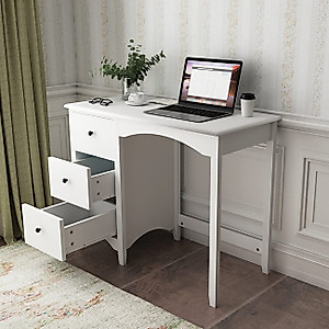 SDHYL Desk with Drawers, 37.5 Inches Study Workstation,Computer Desk with 3 Drawers，Small Desk with Storage for Home Office,Study