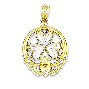 IceCarats 14K Solid Yellow Gold Lucky Clover Leaf Shamrock Flower Heart Irish Claddagh Necklace Celtic Charm Pendant Jewelry Only