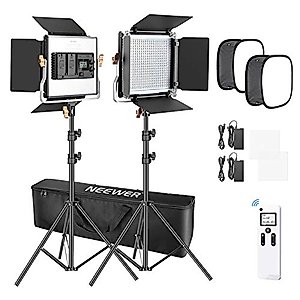 Neewer 2 Packs Advanced 2.4G 480 LED Video Light, Photography Lighting Kit with Bag, Dimmable Bi-Color LED Panel with 2.4G Wireless Remote, 480 LED Panel Softbox and Light Stand for Portrait Product