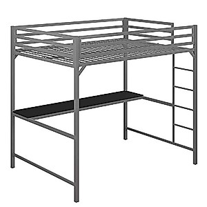 DHP Miles Metal Full Loft Bed with Desk, Silver