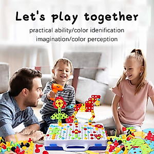 Haifeng 237 Pieces Creative Mosaic Toy Drill Puzzle Set for Kids, STEM Learning Educational Toys, Drill and Screwdriver Engineering Building Kit for Boys and Girls Ages 3 4 5 6 7 8 9 10 Year Old