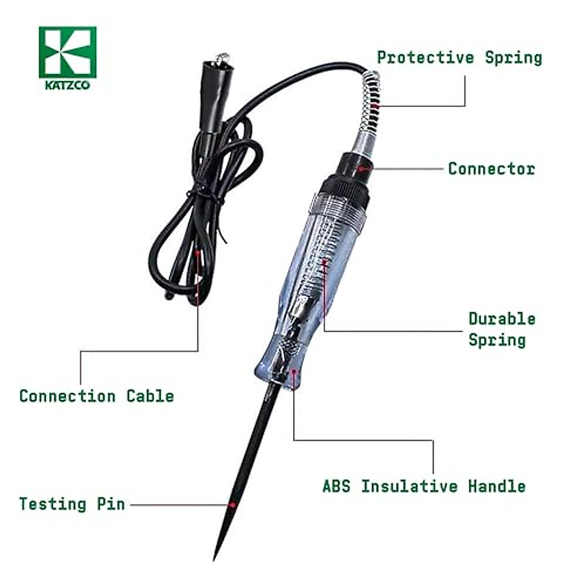 Voltage Continuity & Current Tester - 6-12 V DC - 24 V AC - Heavy Duty - 54" Cord - Indicator Light - Electrical Tester