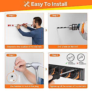 PLUSINNO V9 Vertical Fishing Rod Holders, Wall Mounted Fishing Pole Holders, Fishing Rod Rack Holds Up to 9 Rods or Combos, Fishing Rod Holders for Garage, Fits Most Rods of Diameter 3-19mm