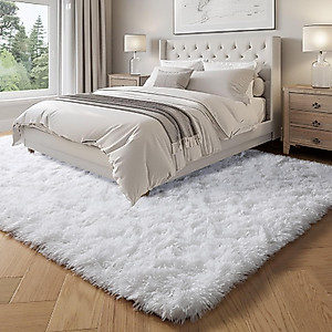 PAGISOFE Soft Comfy White Area Rugs for Bedroom Boys Living Room Fluffy Shag Furry Carpet for Kids Room Soft Shaggy Bedside Cream Rug, Plush Office Rugs Indoor Floor Rugs 4' x 6', Nursery