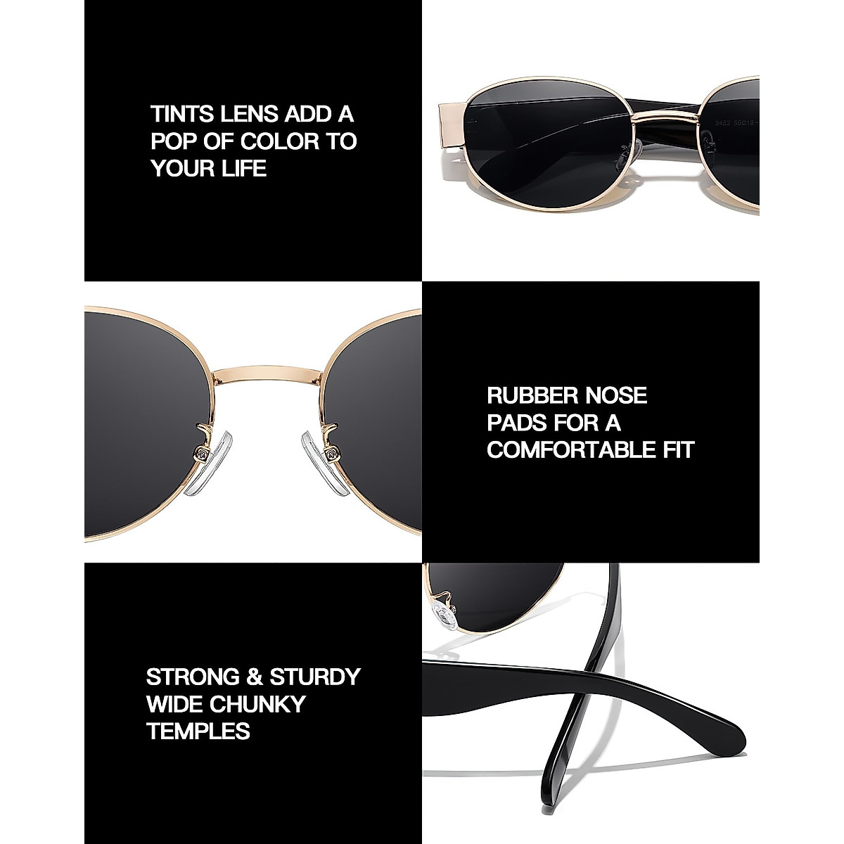 SODQW Retro Oval Sunglasses for Women, 90s Vintage Designer Ladies Shades Trendy Fashion Sun Glasses