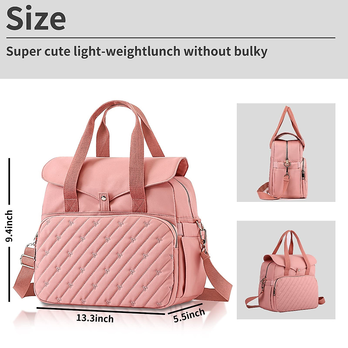 Anfeichen Insulated Lunch Bag Women For Work,Leakproof Lunch Box for Men Large Lunch Tote Bag,Embroidered Cooler Bag with Shoulder Strap (Pink)