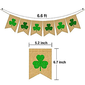 Glitter St Patricks Day Banner For Mantle - Shamrock Garland Banner, NO DIY Shamrock Decorations Rustic Clover Green Irish Garland Banner for Home Office Decor