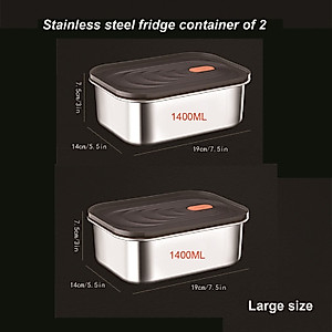 2 Pieces 304 Stainless Steel Large Food Storage Container with Lids Airtight Metal Food Containers Stackable Meal Prep Leftover Containers for Freezer Fridge Oven Dishwasher Safe (Size : Large)