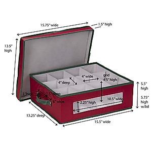 Household Essentials 538RED Holiday China Dinnerware Storage Chest for Coffee Mugs | Removable Lid | Red Canvas with Green Trim