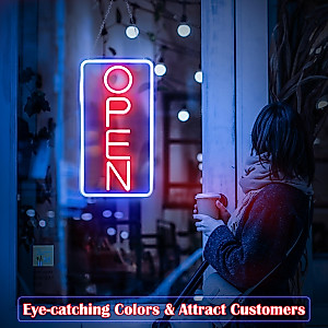 SunKite LED Neon Open Sign, 16.5"x 9" Business Hour Sign, Powered by USB with Switch, LED Display Window Lights for Cafe Bar Hotel Salon Bookstore Restaurant Grocery Shop Store Wall Decor
