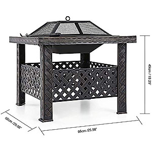 LEAYAN Garden Fire Pit Grill Bowl Grill Barbecue Rack Outdoor Fire Pit with BBQ Grill Shelf Metal Garden Fireplace Patio Firepit Stove Brazier Outdoor Fireplace BBQ Grill Poker,Outdoor Fire Pits