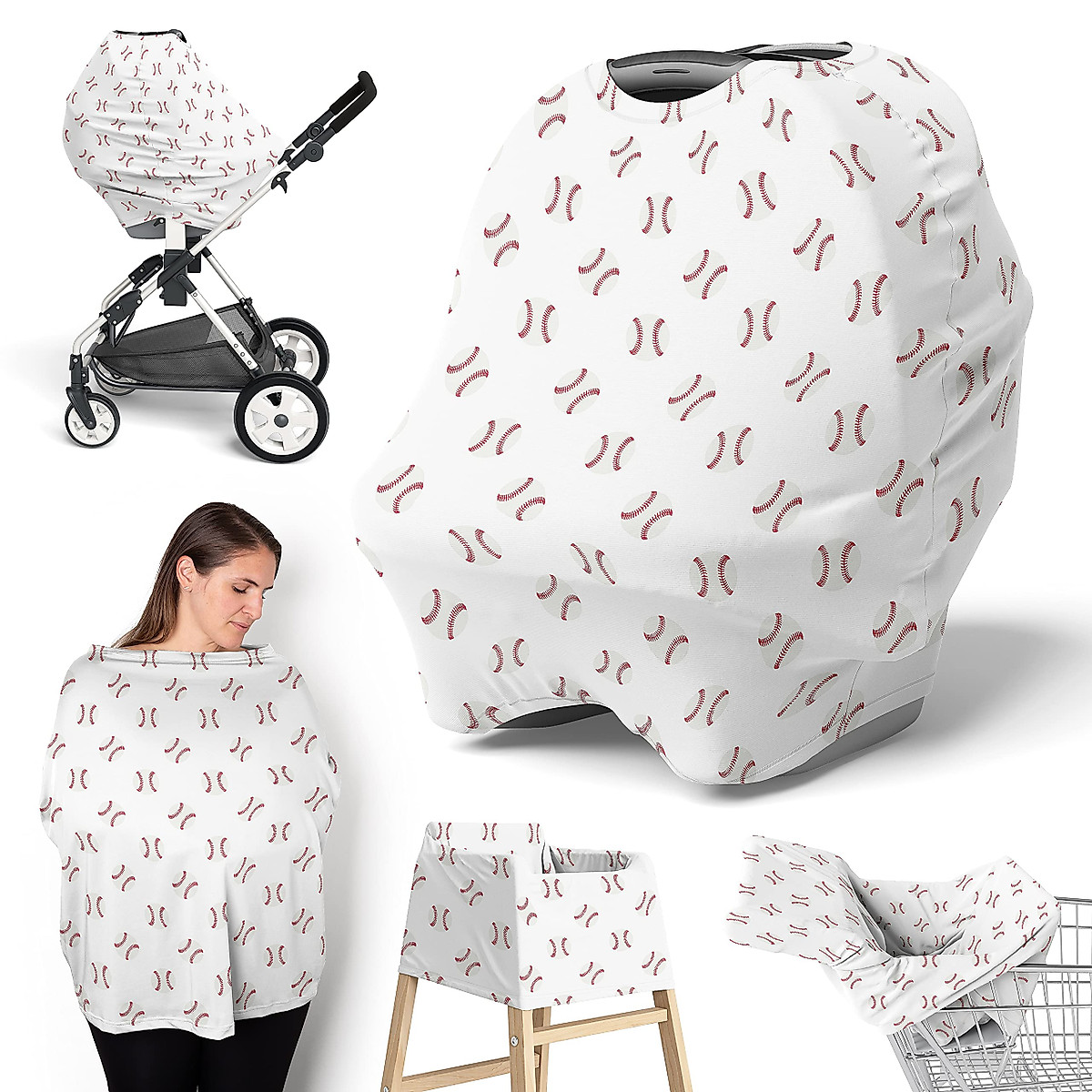 Sweet Jojo Designs Baseball Sports Boy Infant Baby Car Seat Cover Nursing Breastfeeding Shopping Cart Stroller Canopy - Red and White Americana