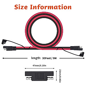 SAE Extension Cable 14 AWG 30FT SAE to SAE Quick Disconnect Wire Harness SAE Connector Extension Cable with SAE Polarity Reverse Adapter for Cars, Motorcycles, Solar Panels, RV Battery