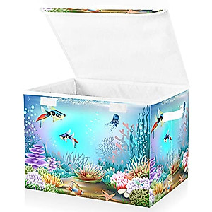 RunningBear Fish Plants Large Storage Bins with Lid Collapsible Storage Bin Cube Storage Bin Cloth Baskets Containers for Office Outside Cars