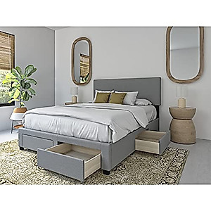 DG Casa Kelly Panel Bed Frame with Storage Drawers and Upholstered Headboard, Queen Size in Grey Linen Style Fabric