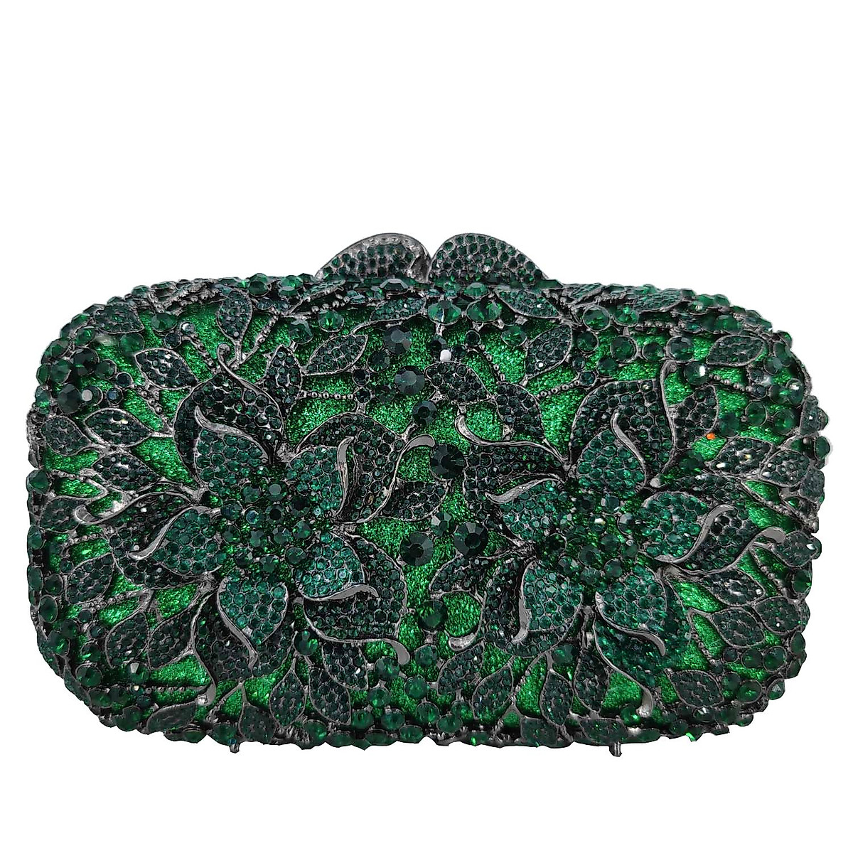 Boutique De FGG Double Flowers Women Crystal Clutch Evening Bags Wedding Party Rhinestones Handbags and Purses (Fit For Iphone 8, Green)