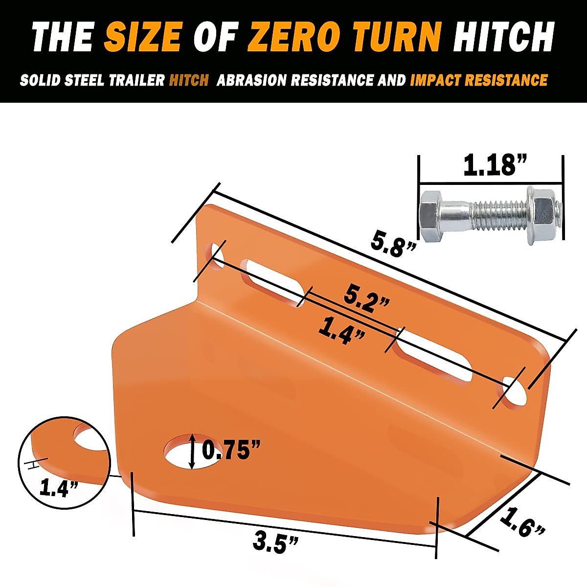 EilxMag Universal Heavy Duty Zero Turn Mower Trailer Hitch - 3/4'' Trailer Hitch Mount - 3/16 Inch Thick and Rugged Steel with 4 Nuts and Bolts (2PCS, Orange)