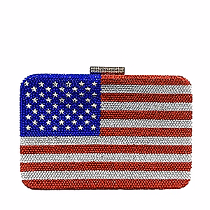 The National Flag Crystal Clutch Purse for Women Evening Bags Party Chain Shoulder Handbags (America, Small)