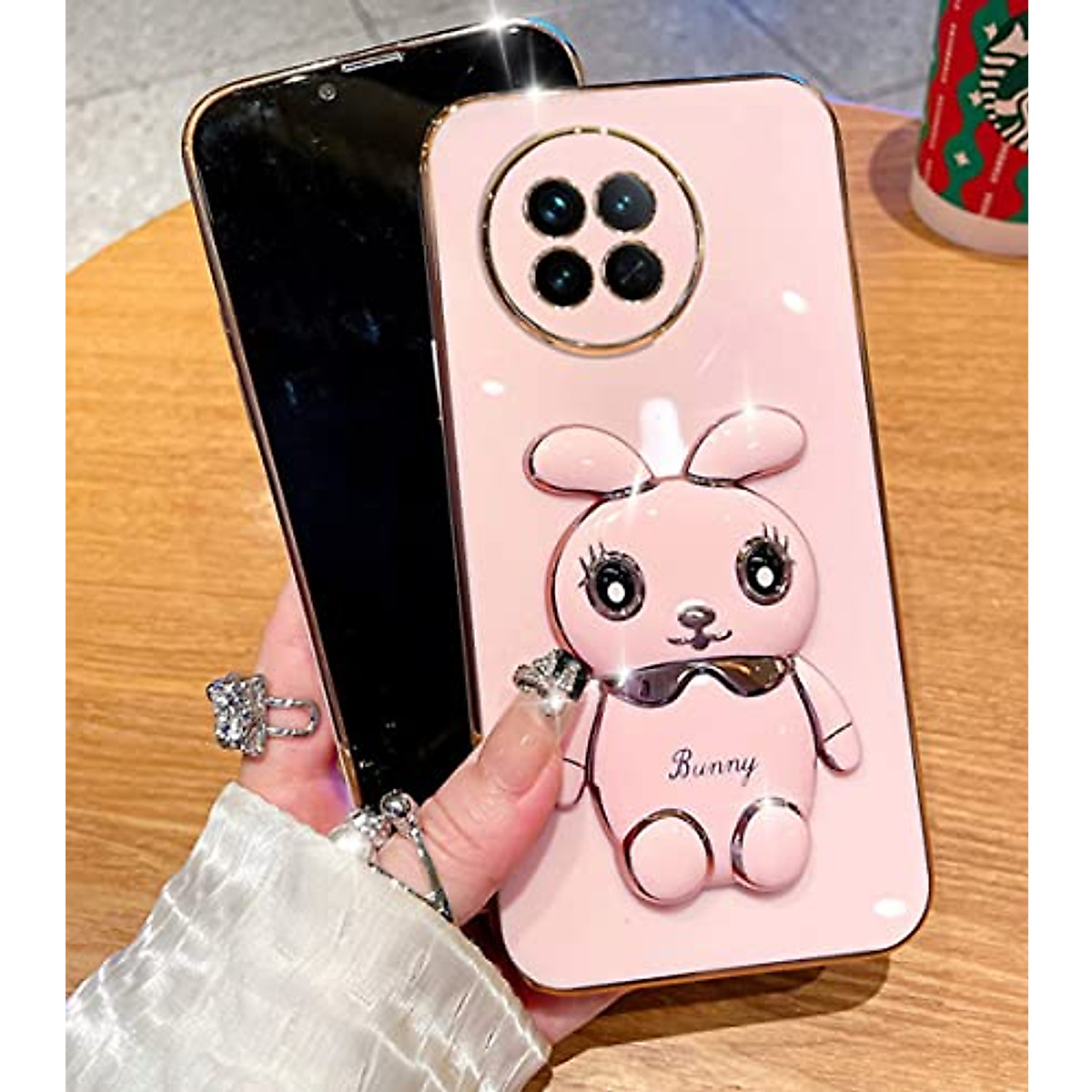 for Oneplus 11 5G Case,OnePlus 11 Phone Case 6D Cute Kawaii Hidden Rabbit Bunny Stand Design with Camera Cover,Luxury Plating Glitter Soft Silicone Girly Case for Oneplus 11 for Women Girls Pink