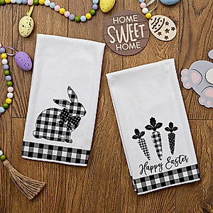ARKENY Easter Kitchen Towels for Easter Decor Black Buffalo Plaid Check Bunny Dish Towels 18x26 Inch Bar Drying Cloth Carrot Hand Towel for Kitchen Bathroom Party Easter Decorations Set of 2