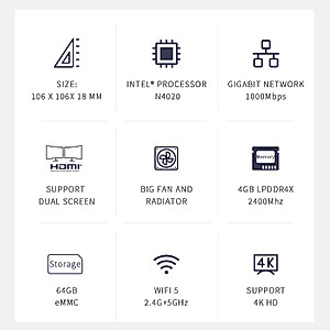T5 Mini PC, Intel Processor Celeron N4020 (4M Cache,up to 2.8GHz), Mini Computers with 4G LPDDR4/64GB eMMC, Small PC Supports 4K Dual HDMI, USB3.0/WiFi 5/BT5.0/Gigabit Ethernet