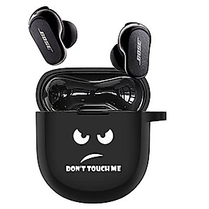 CACOE Silicone Case for Bose QuietComfort Earbuds II 2022,Protective Skin Bose QuietComfort Earbuds 2 Case Cover Shockproof Cute Funny Print Accessories with Keychain（Black）