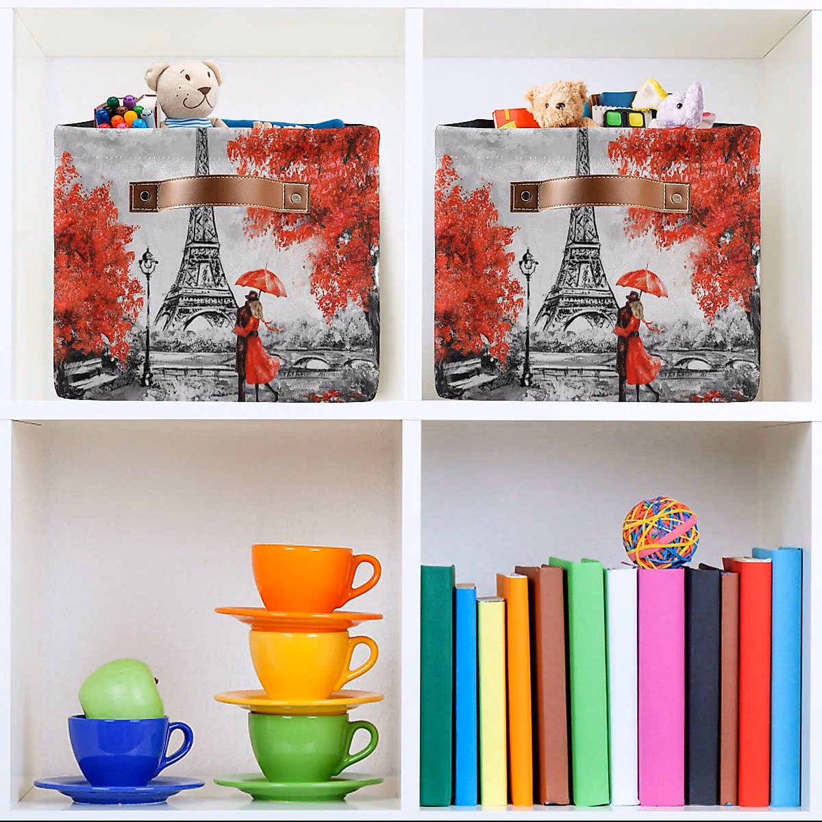 ALAZA Oil Painting Paris Eiffel Tower Large Storage Basket with Handles Foldable Decorative 1 Pack Storage Bin Box for Organizing Living Room Shelves Office Closet Clothes