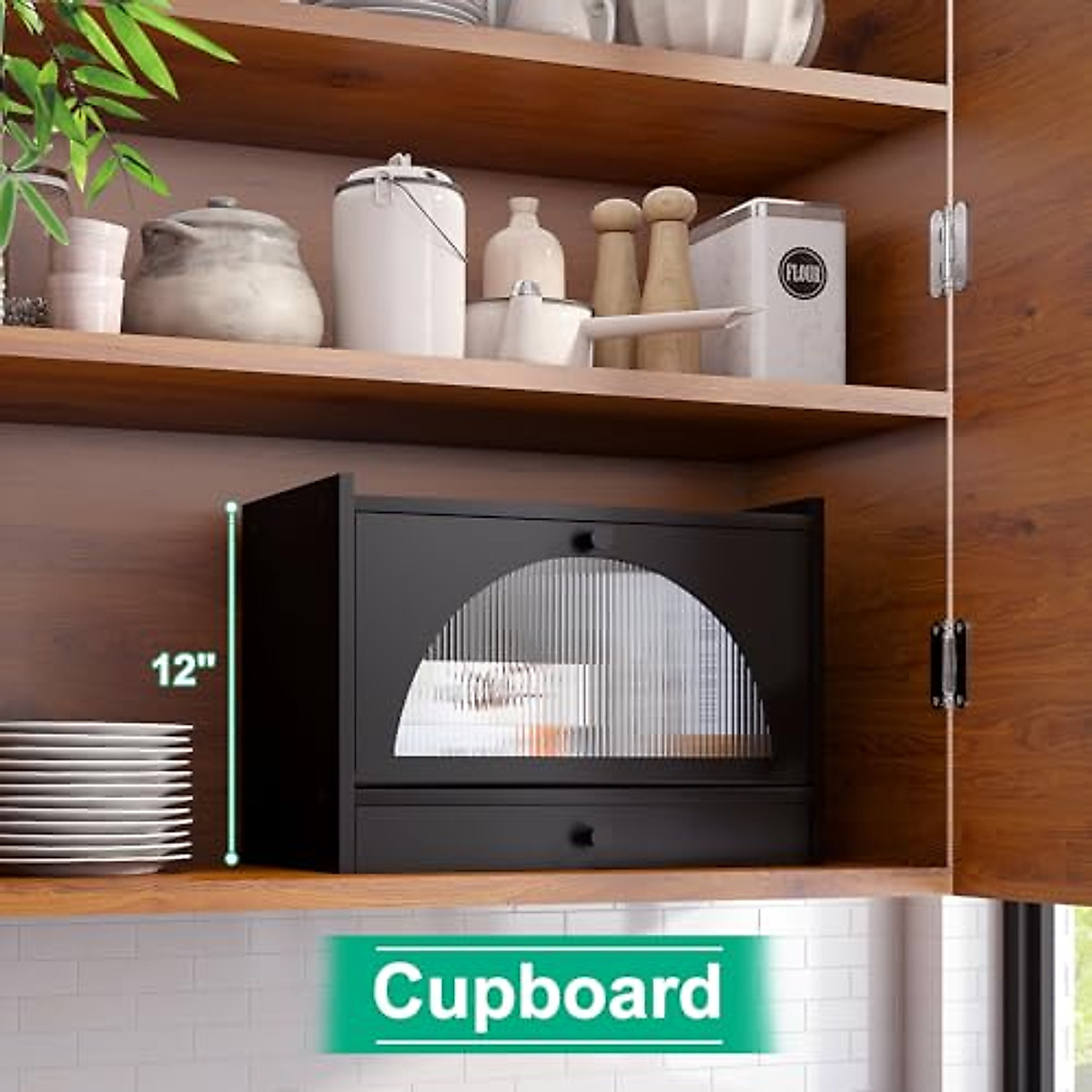 kiplant Black Bread Box for Kitchen Counter, Large Bamboo Bread Storage Container with Silverware Drawer, Bamboo Wooden Farmhouse Bread Box for Your House