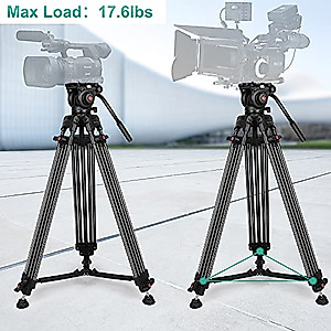 YoTilon Heavy Duty Tripod,70.8 Inch Professional Video Tripod with Fluid Head and Max Loading 17.6 LB, Universal QR Plate, for HDSLR and Interchangeable Lens Cameras, Camcorder.