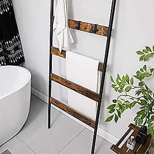 FCMLD Rustic Slanted Ladder Shelf, Towel Rack, 5 Tier, 65cm Width, Steel Frame, for Blankets, Towels, Scarves