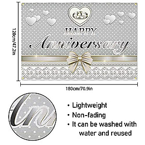 PAKBOOM Happy Anniversary Backdrop Banner - Anniversary Party Decorations Supplies - 3.9 x 5.9ft Silver