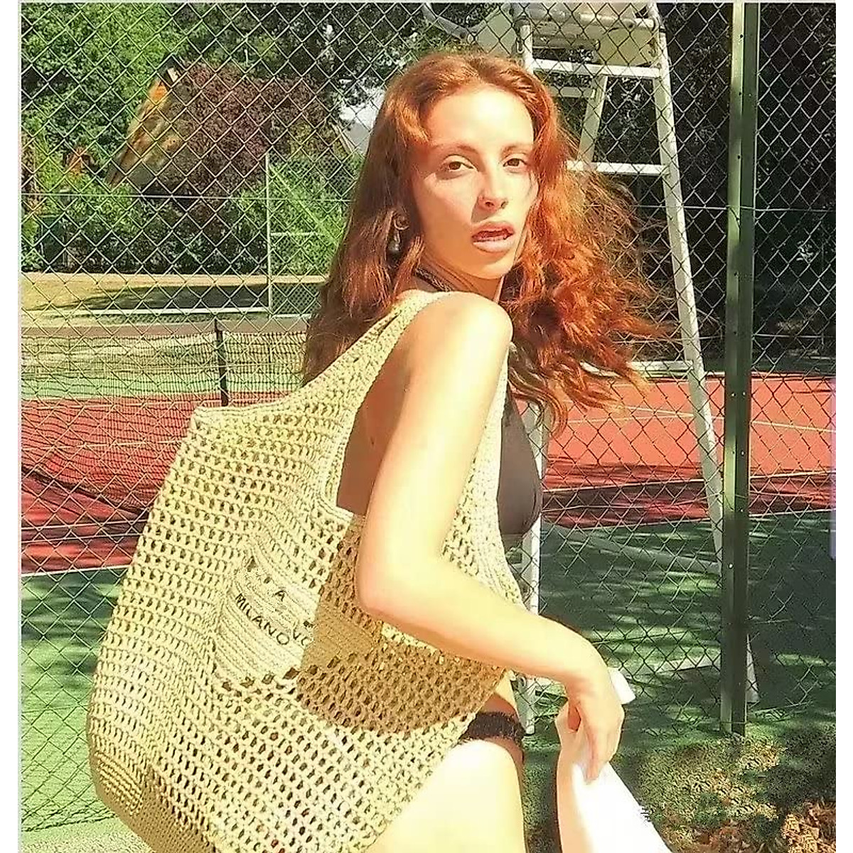 Straw Tote Bag for women,Mesh Hollow Woven Tote Bag,Handbag Beach Bag,Paris Hobo Bag,Large Shoulder Travel Tote Bag