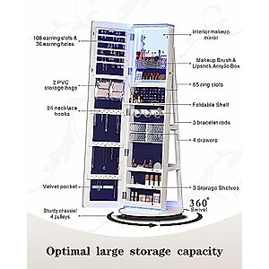HWB Full-length mirror Jewelry Cabinet Standing with Lights 6297 (White 2)