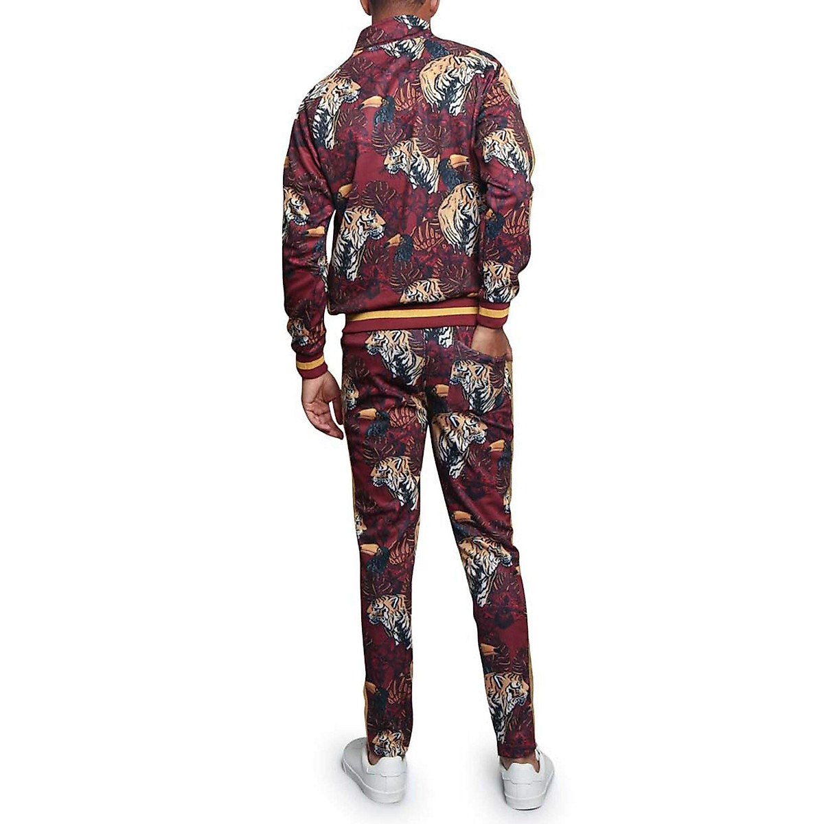 G-Style USA Men's Royal Floral Tiger Track Suit ST559 - Burgundy -Large
