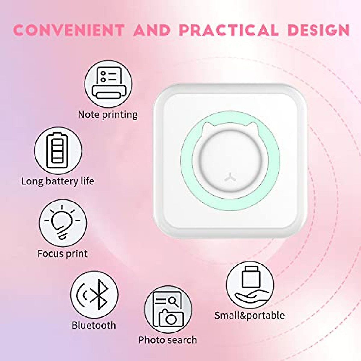 InstaProud - Portable Sticker Mini Printer, Mini C15 Pocket Thermal Printer,Wireless Bluetooth Photo Printer, Portable Label Sticker Printer for Photos Diaries Memos Study Notes(Blue-10 Paper Rolls)