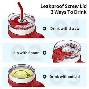 KETIEE 40 oz Tumbler with Handle and Straw, Leakproof Stainless Steel Travel Mug with Screwed Lid & Straw Vacuum Insulated Water Bottle Reusable Coffee Cups, Sweat Proof, Dishwasher Safe (White)