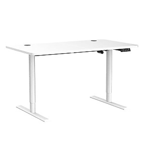 JUMMICO Standing Desk Electric Adjustable Desk Large 55 x 24 Sit Stand Up Desk Home Office Computer Desk Memory Preset with T-Shaped Metal Bracket and Holes for Routing Cables, White