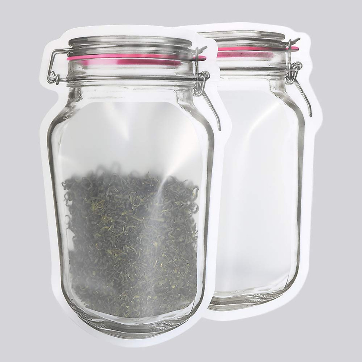 Pack of 100 Refillable FDA Compliant Translucent Mason Jar Design Snack Storage Stand-Up Zip Seal Pouch (Red, 3oz)