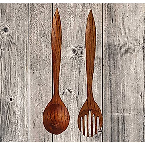 Zeckos Set of 2 Modern Minimalist Carved Wood Fork & Spoon Wall Hanging Home Decor 23.75 Inches High