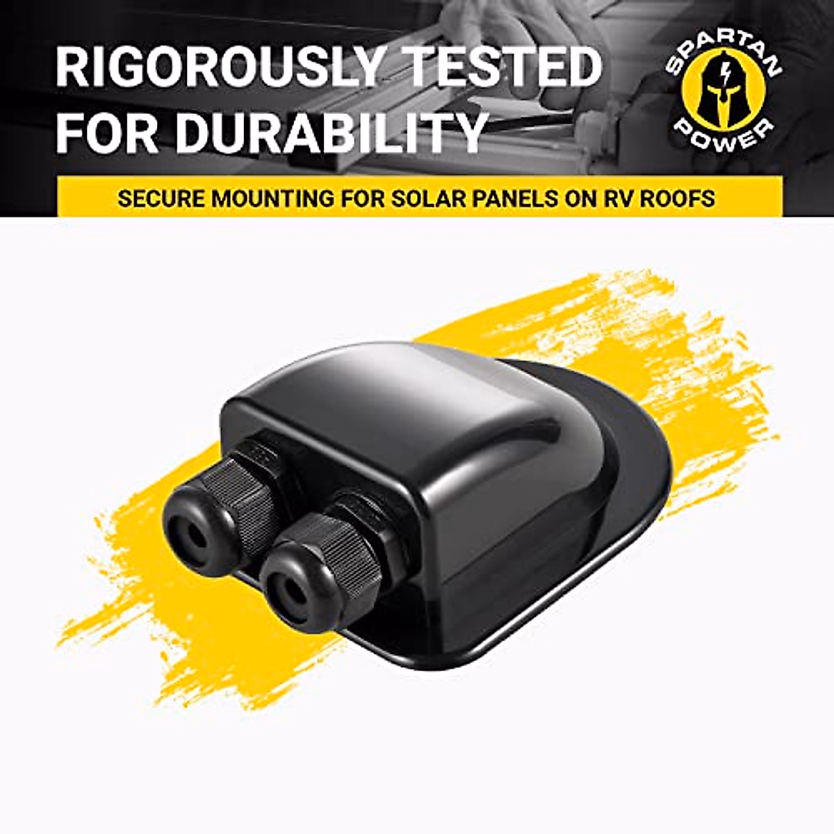 Spartan Power Black ABS Double Solar Cable Entry Housing Gland for Solar Panel in RV, Truck Camper, Van, Boat, Cabin (Black, 1 Pack)