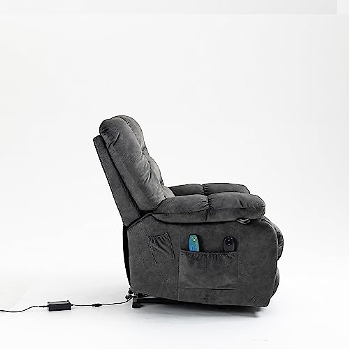 ERYE Electric Power Lift Recliner Chair Sofa for Elderly with Massage and Heat, 3 Positions Adjustable,2 Side Pockets Armchair, Charcoal Gray Microfiber Upholstery