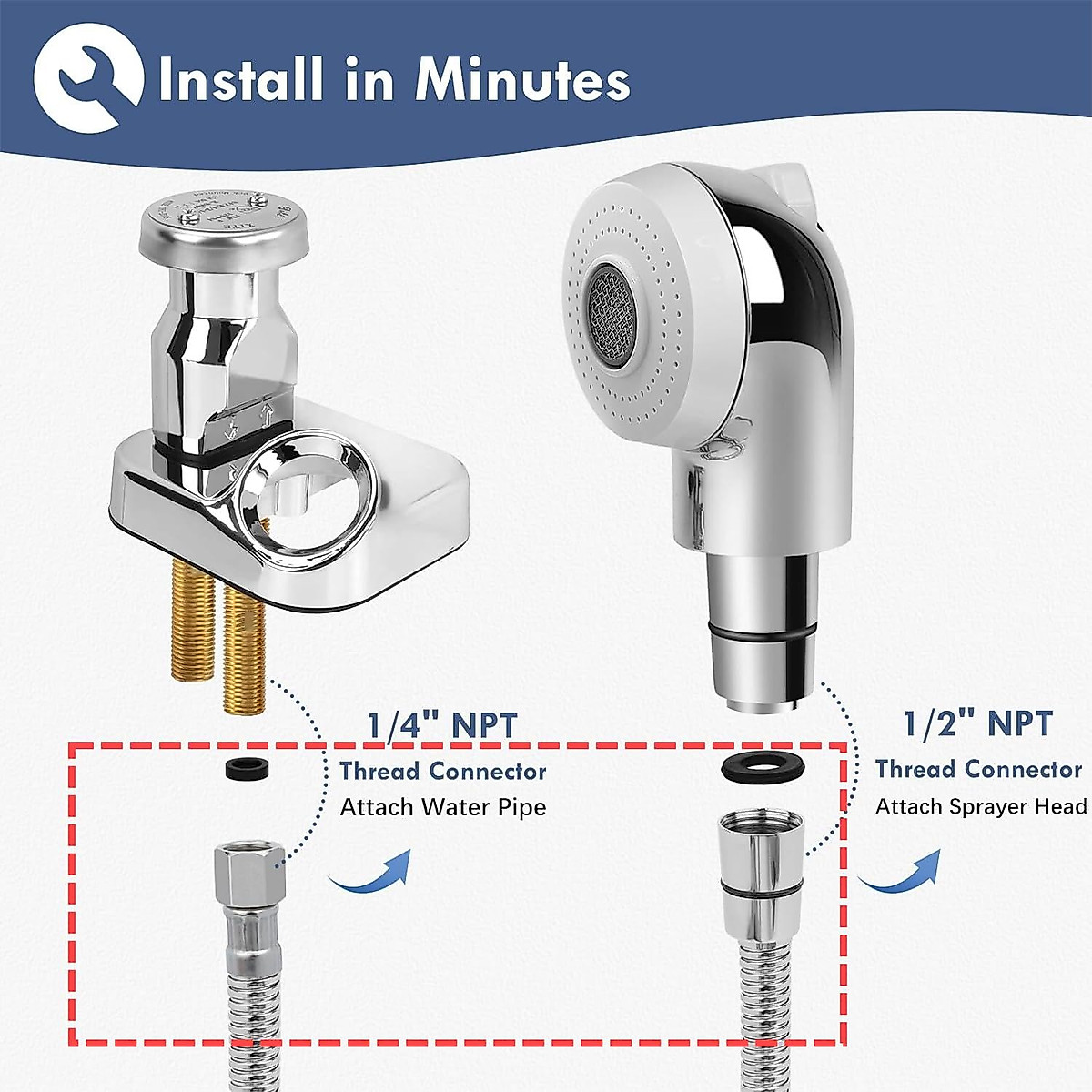 LukLoy 𝟏/𝟐" to 𝟏/𝟒" Nut Stainless Steel Shampoo Bowl Hose for Professional Salon Shampoo Bowl Faucet and Sprayer Head, Sprayer Head Not Included