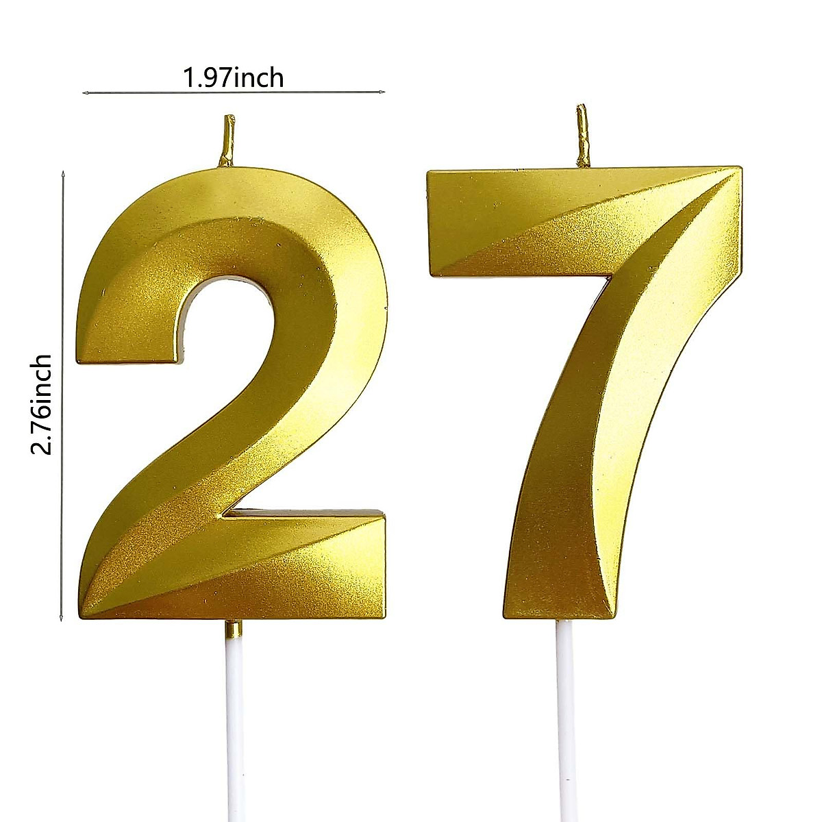 2.76" 27th 72nd Number Candles Birthday Gifts for Women Men Birthday Decorations Birthday Candles Numbers Happy Birthday Candles for Cake 2 Candle for Women for Men (Gold)