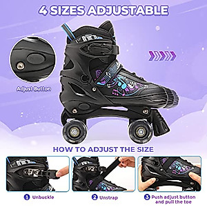Hikole Roller Skates for Girls and Boys,4 Size Adjustable Kids Roller Skates with 8 Light Up Wheels,Toddler Skates for Outdoor & Indoor