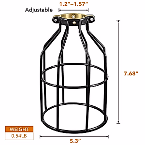 Simple Deluxe 1-Pack Adjustable Industrial Clamp on Metal Bulb Guard Cage for Pendant, Farmhouse Light Fixture, Vintage Lamp Shades and Hanging Lamp, Black