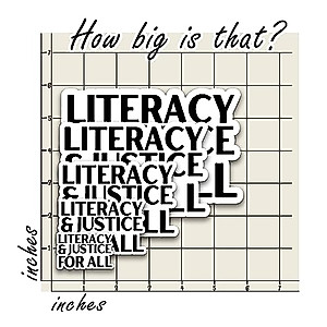 Miraki Literacy and Justice For All Sticker, Literacy Education Stickers, Book Club Sticker, Water Assitant Die-Cut Vinyl Stickers Decals for Laptop Phone Kindle Journal Water Bottles, Stickers